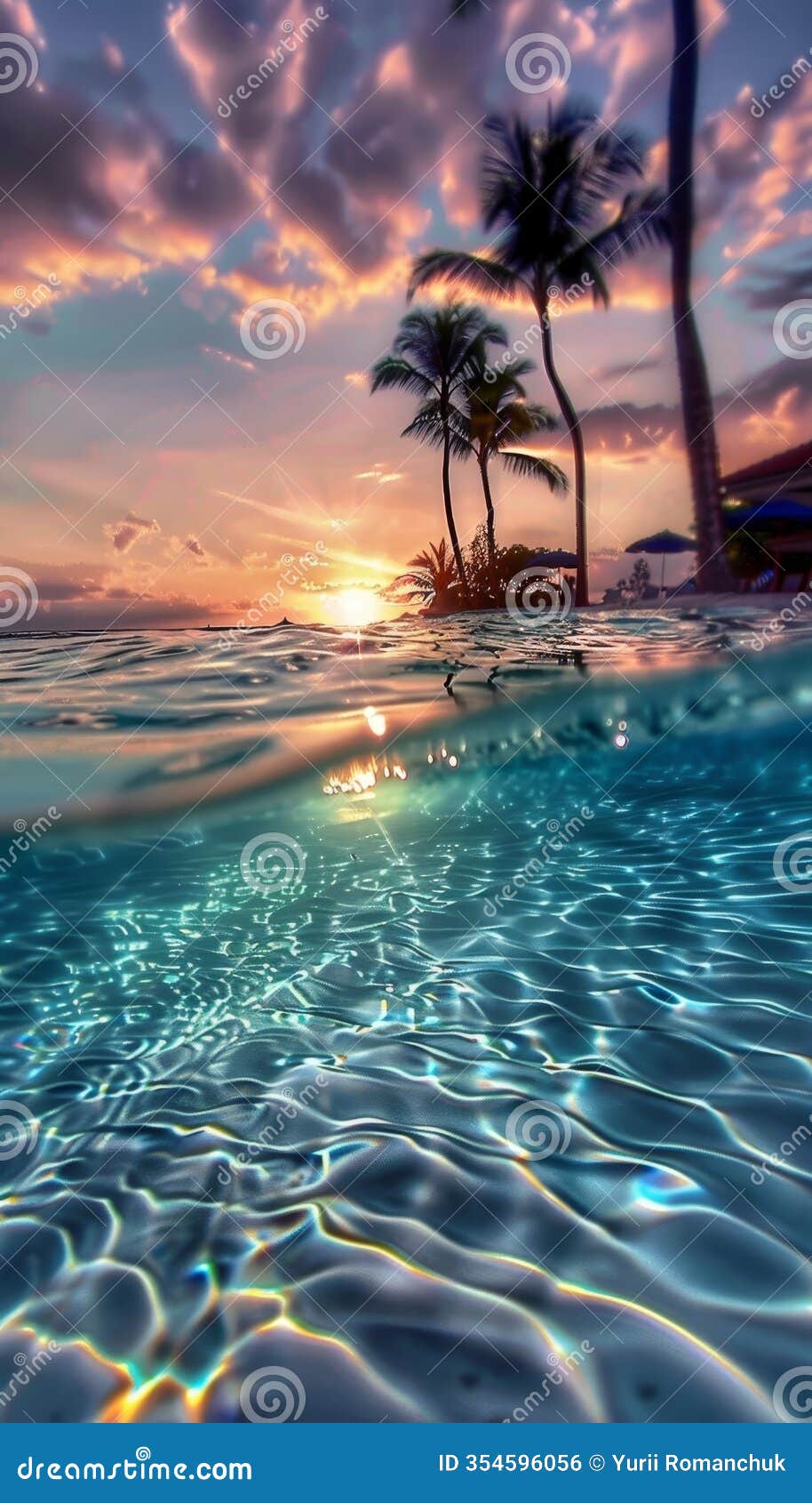 Stunning Underwater Capture of an Infinity Pool at Sunset with Palm ...