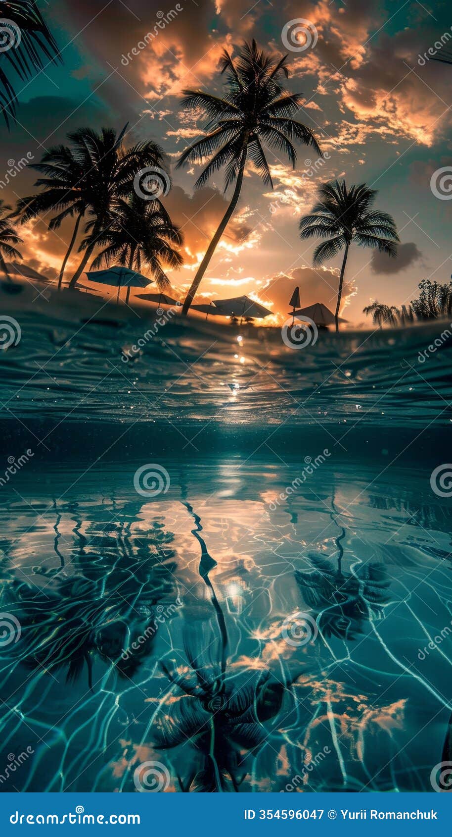 Stunning Underwater Landscape With Coral Reefs And Coastal Sunset In ...