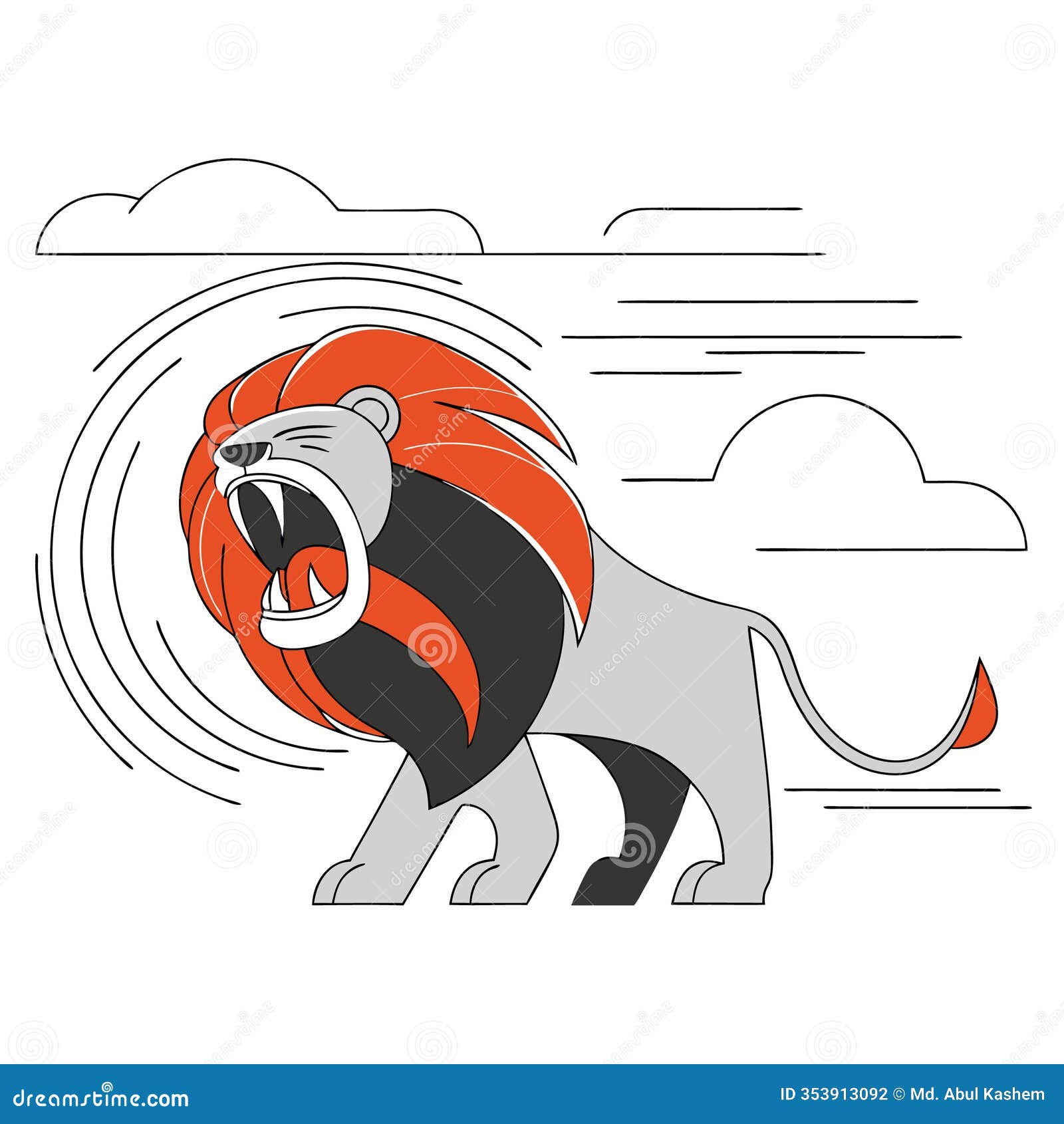 A Roaring Lion in Dynamic Motion with a Dramatic Dust Effect Around the ...