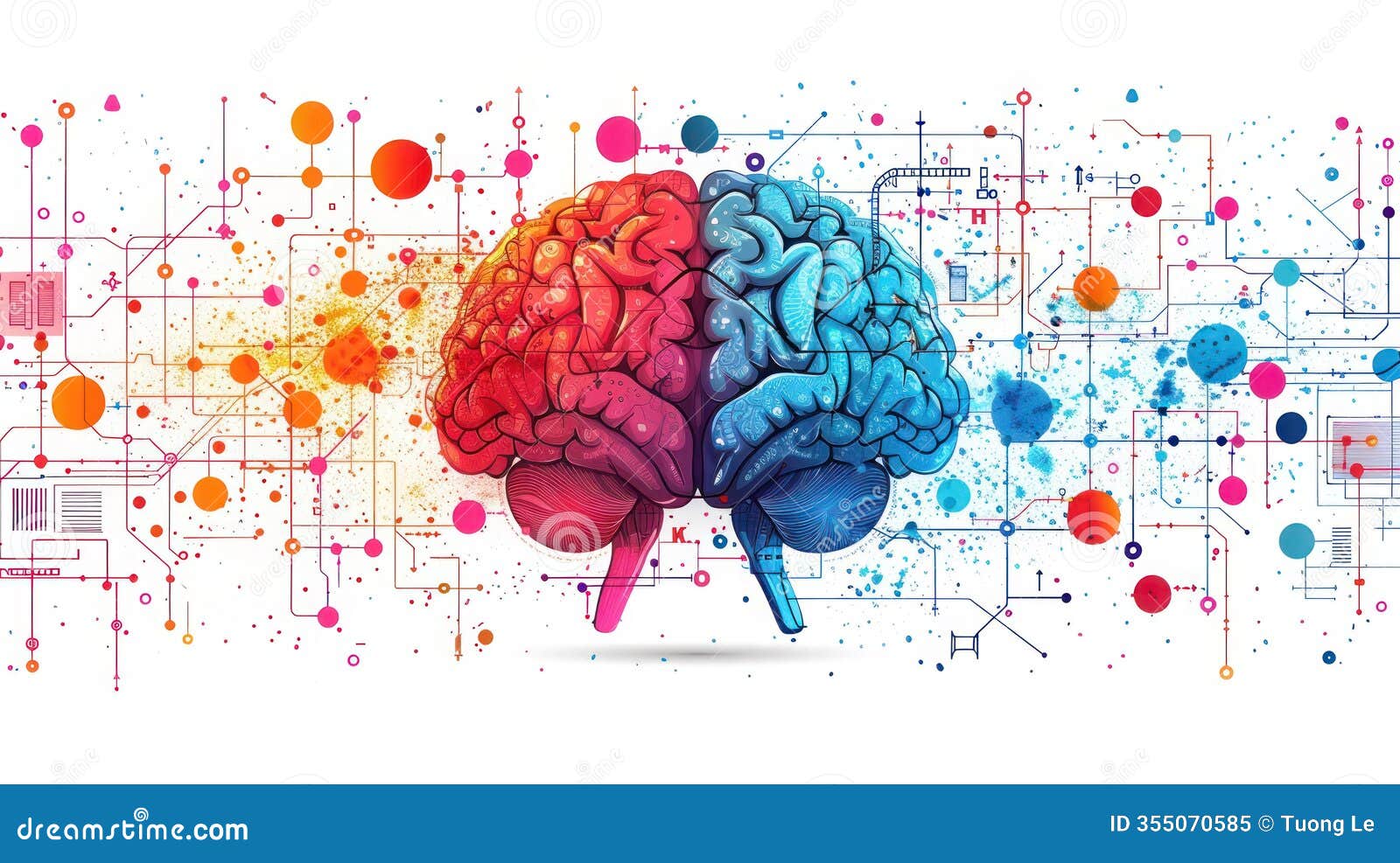 Creative Vector Illustration of Human Brain with Cerebral Hemispheres ...