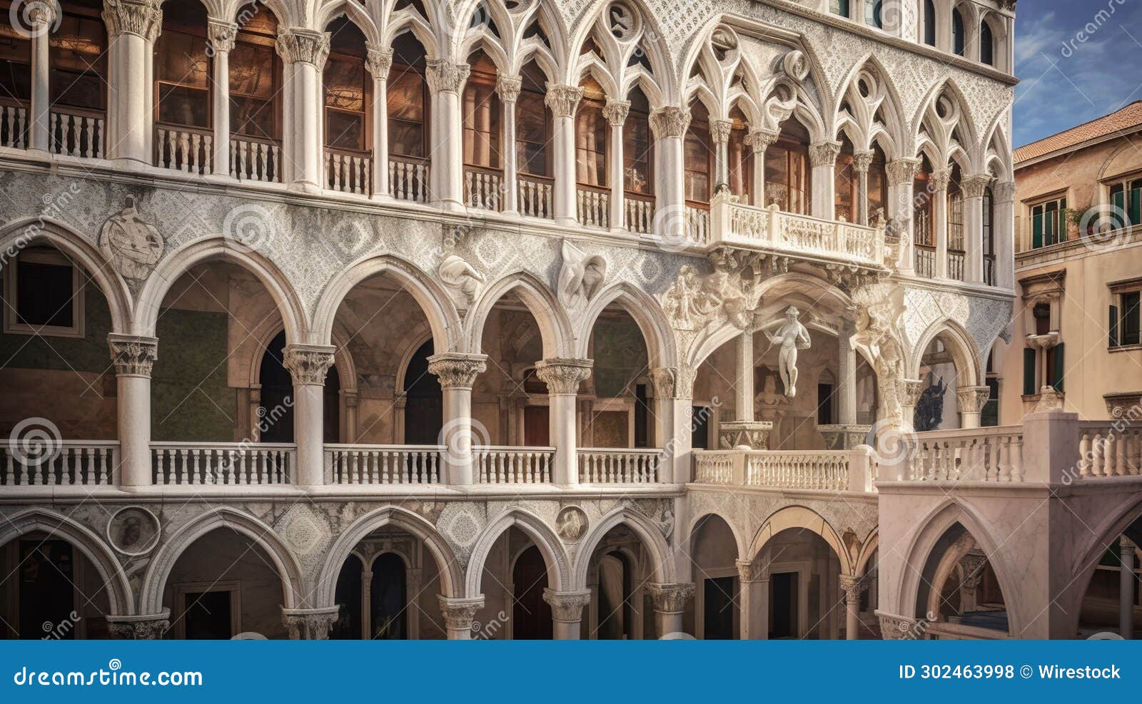 Venetian Building Facade Detailed Illustration. Beautiful Renaissance ...