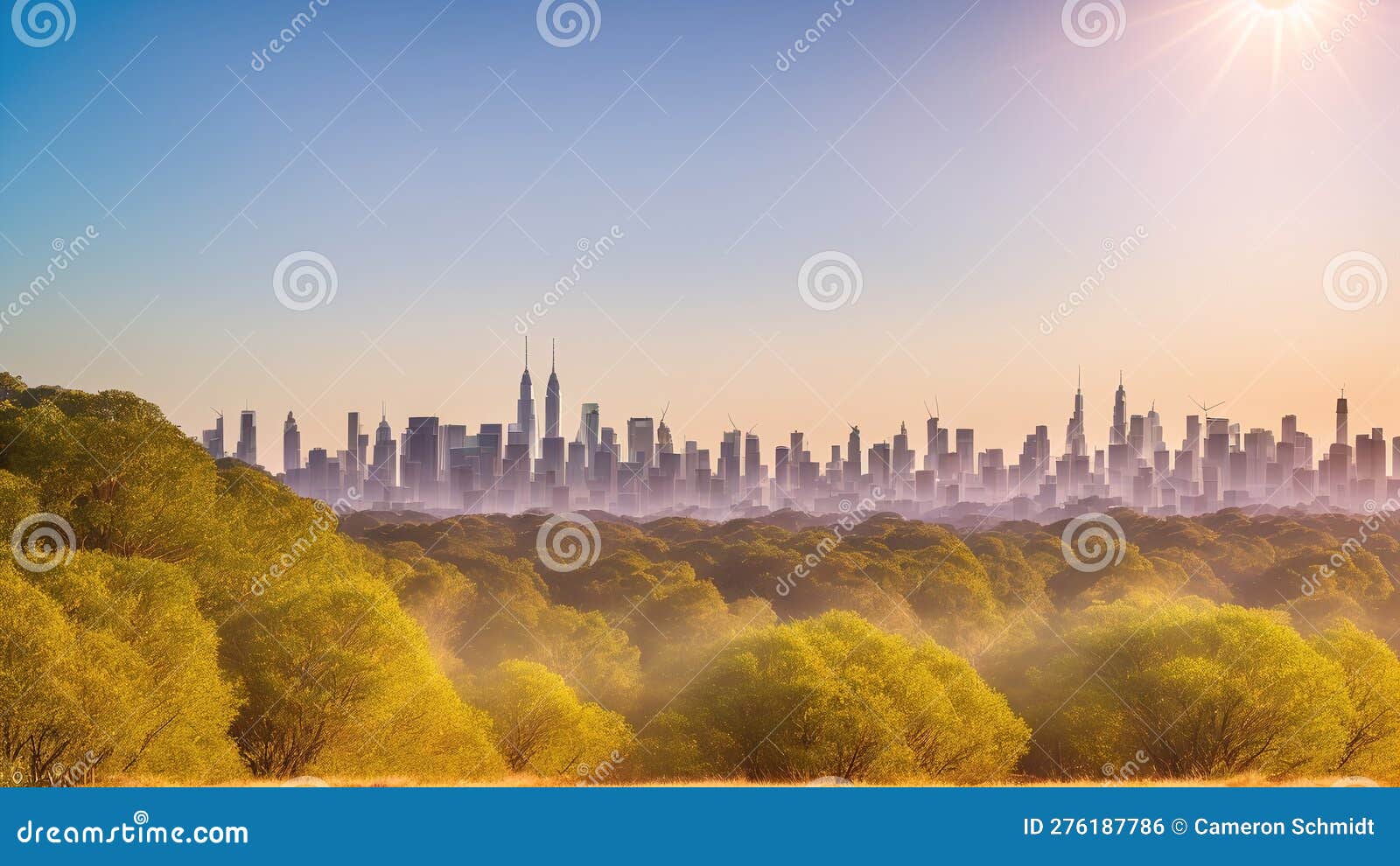 A Stunning View of a City Skyline with a Few Trees in the Foreground AI ...