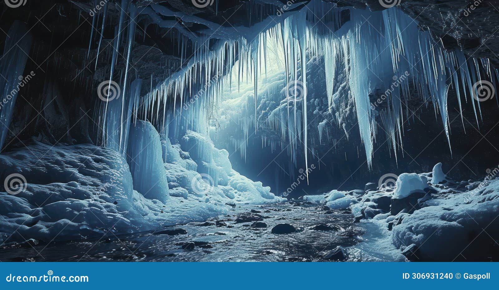 A Stunning View Inside an Ice Cave with a Ceiling of Blue Ice and ...