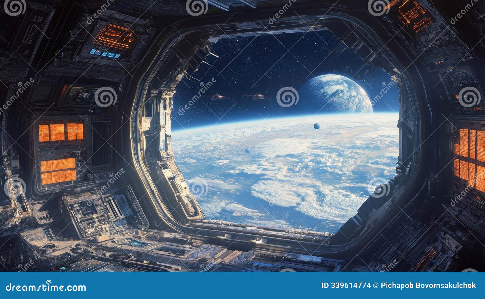 Stunning View from Inside a Space Station Window Stock Illustration - Illustration of beauty ...