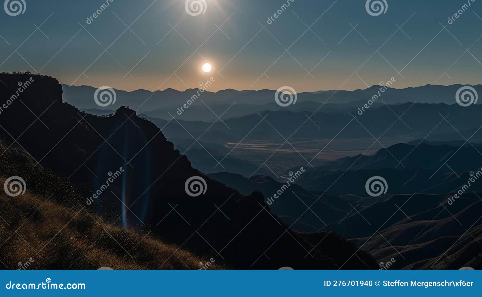 Partial Solar Eclipse Over Mountain Horizon Stock Illustration ...