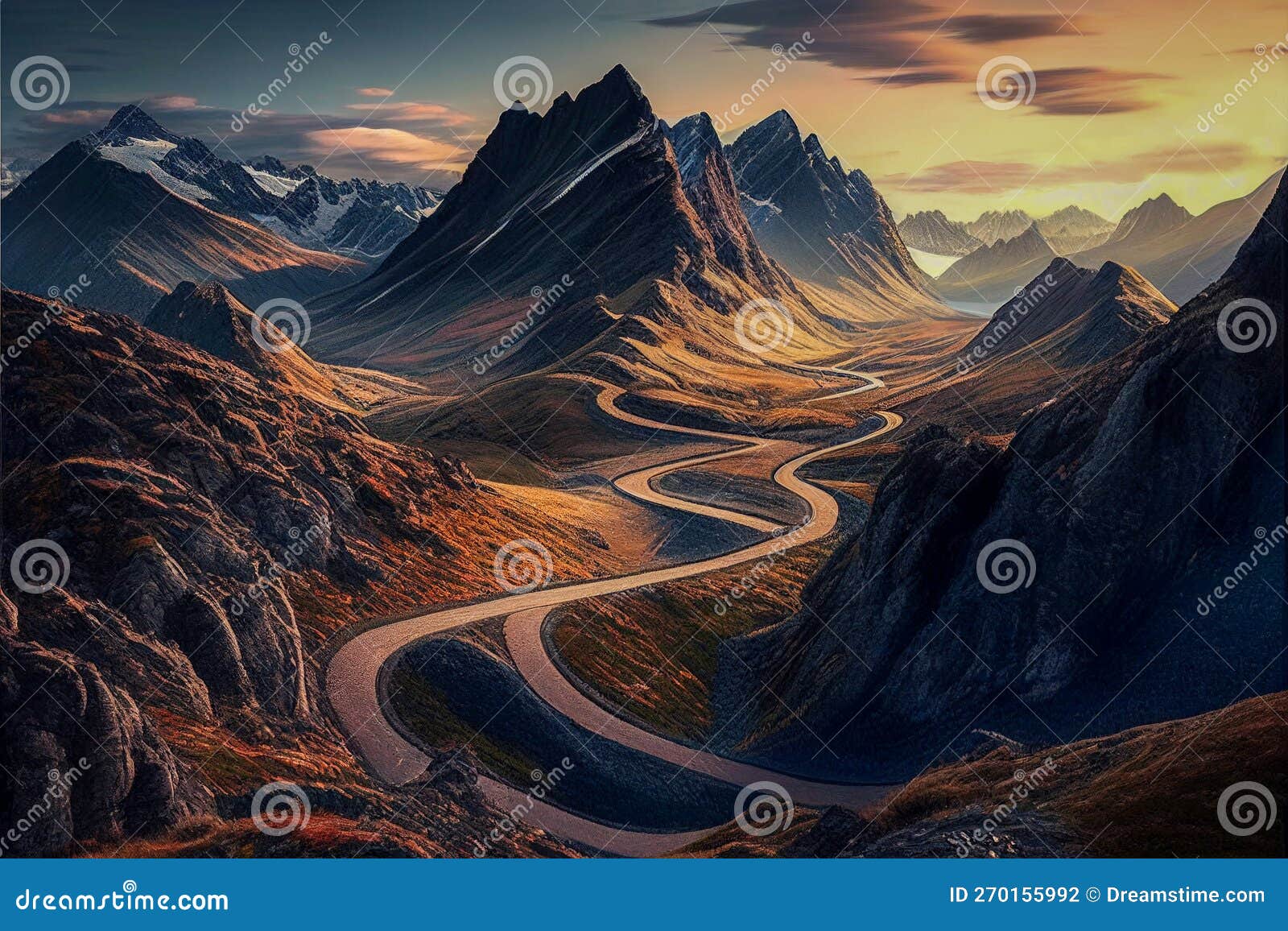 A Stunning View of a Rugged Mountain Range with a Winding Road. Created ...