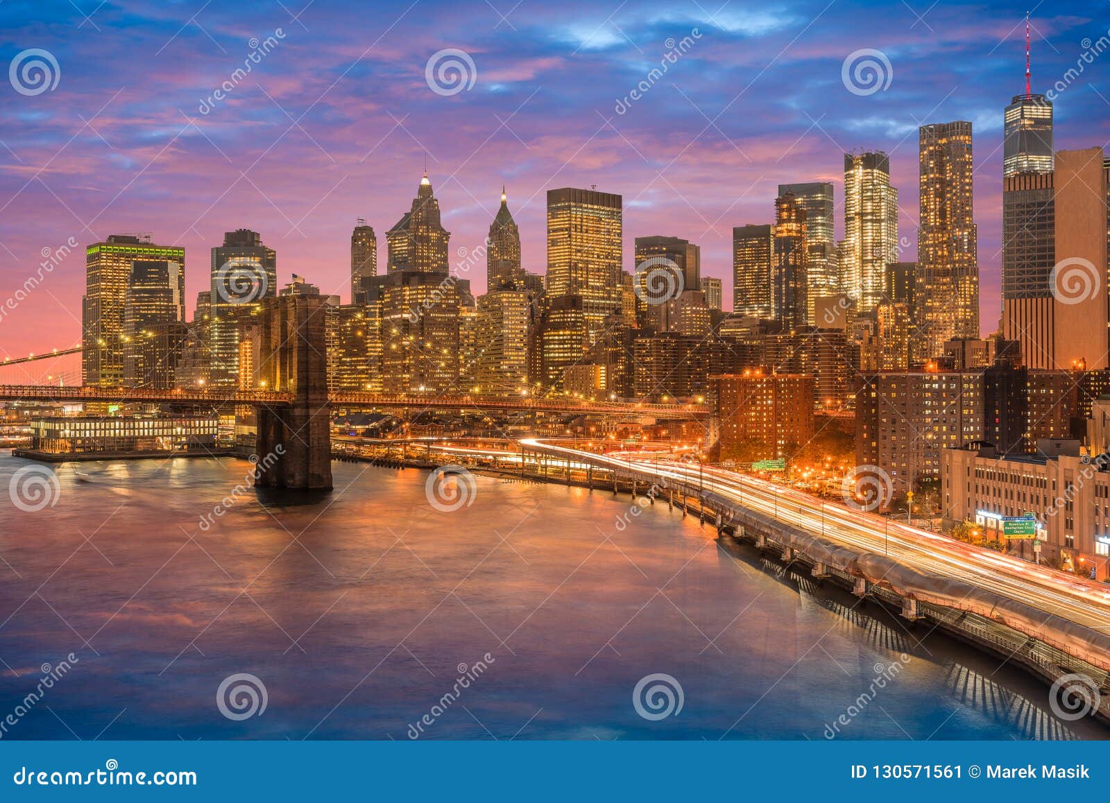Stunning Views of the Lower Manhattan after Sunset Stock Image - Image ...