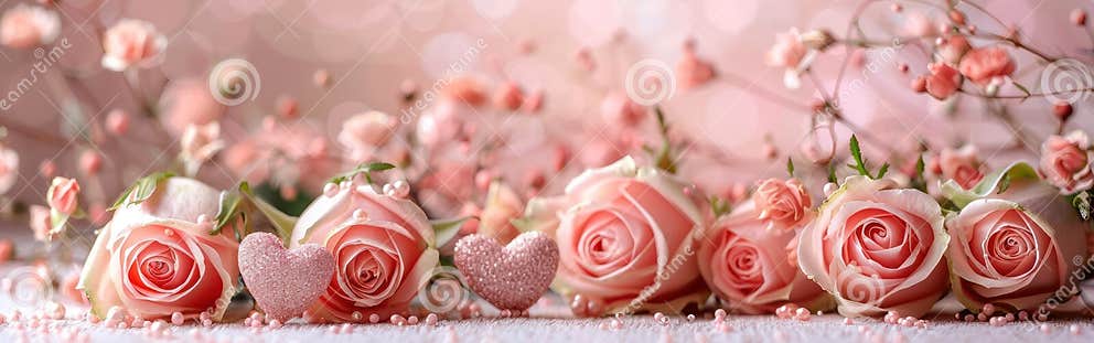 Romantic Vintage Wedding Backdrop with Roses, Hearts, and Flowers Stock ...