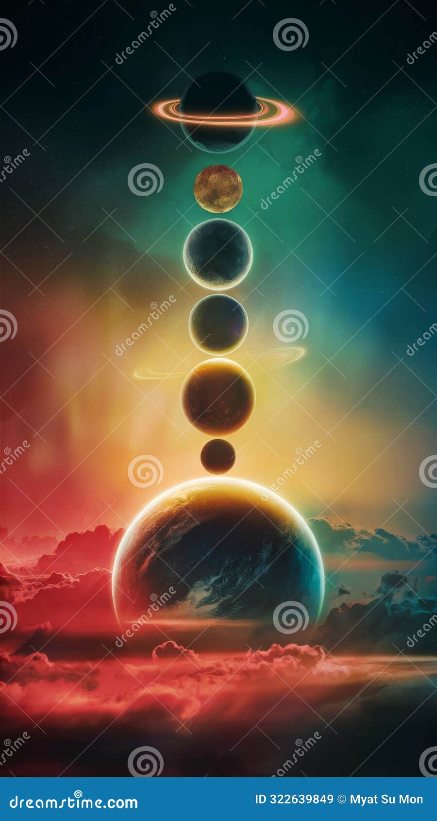 A Stunning Visual of Celestial Spheres Aligned Vertically Against a ...