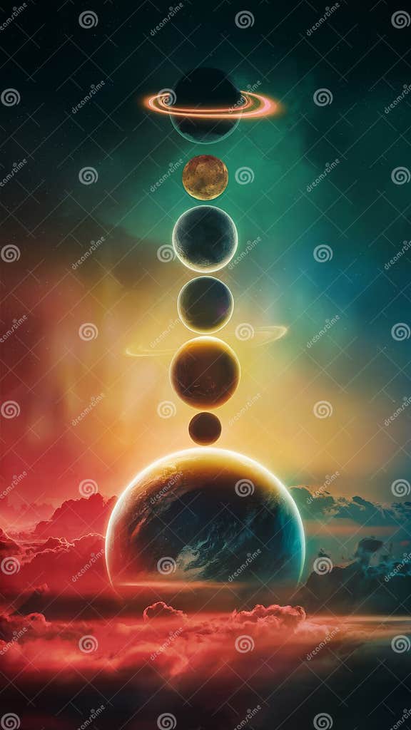 A Stunning Visual of Celestial Spheres Aligned Vertically Against a ...