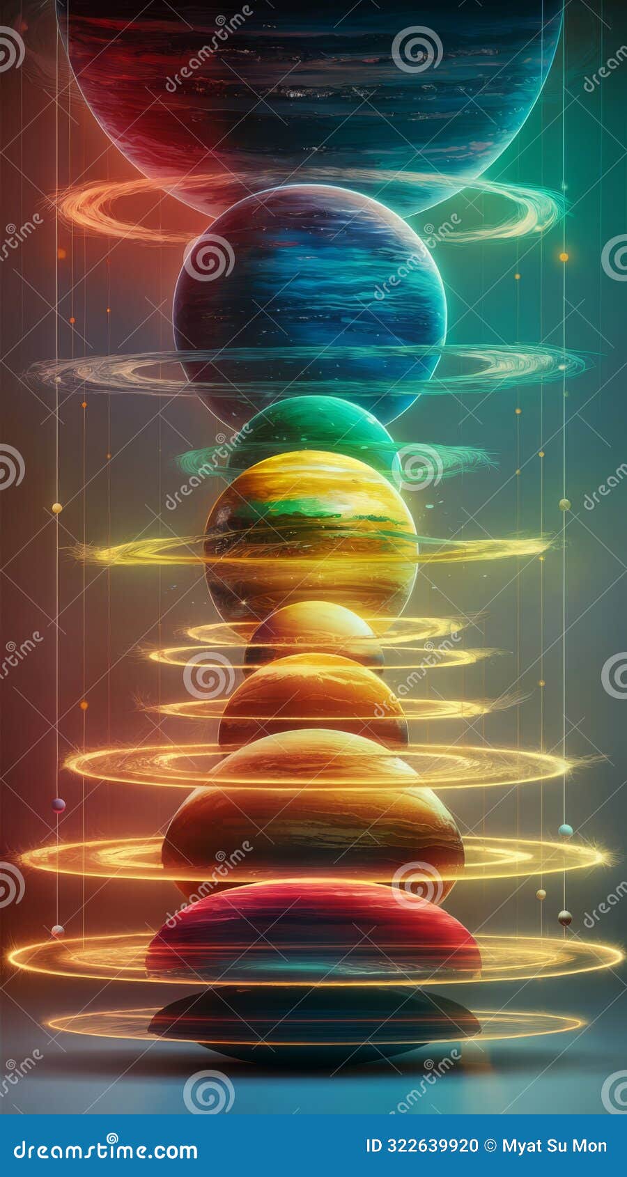 A Stunning Visual of Celestial Spheres Aligned Vertically Against a ...