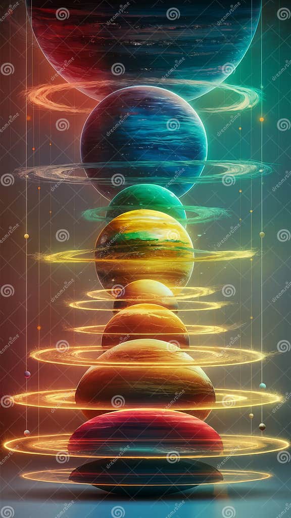 A Stunning Visual of Celestial Spheres Aligned Vertically Against a ...
