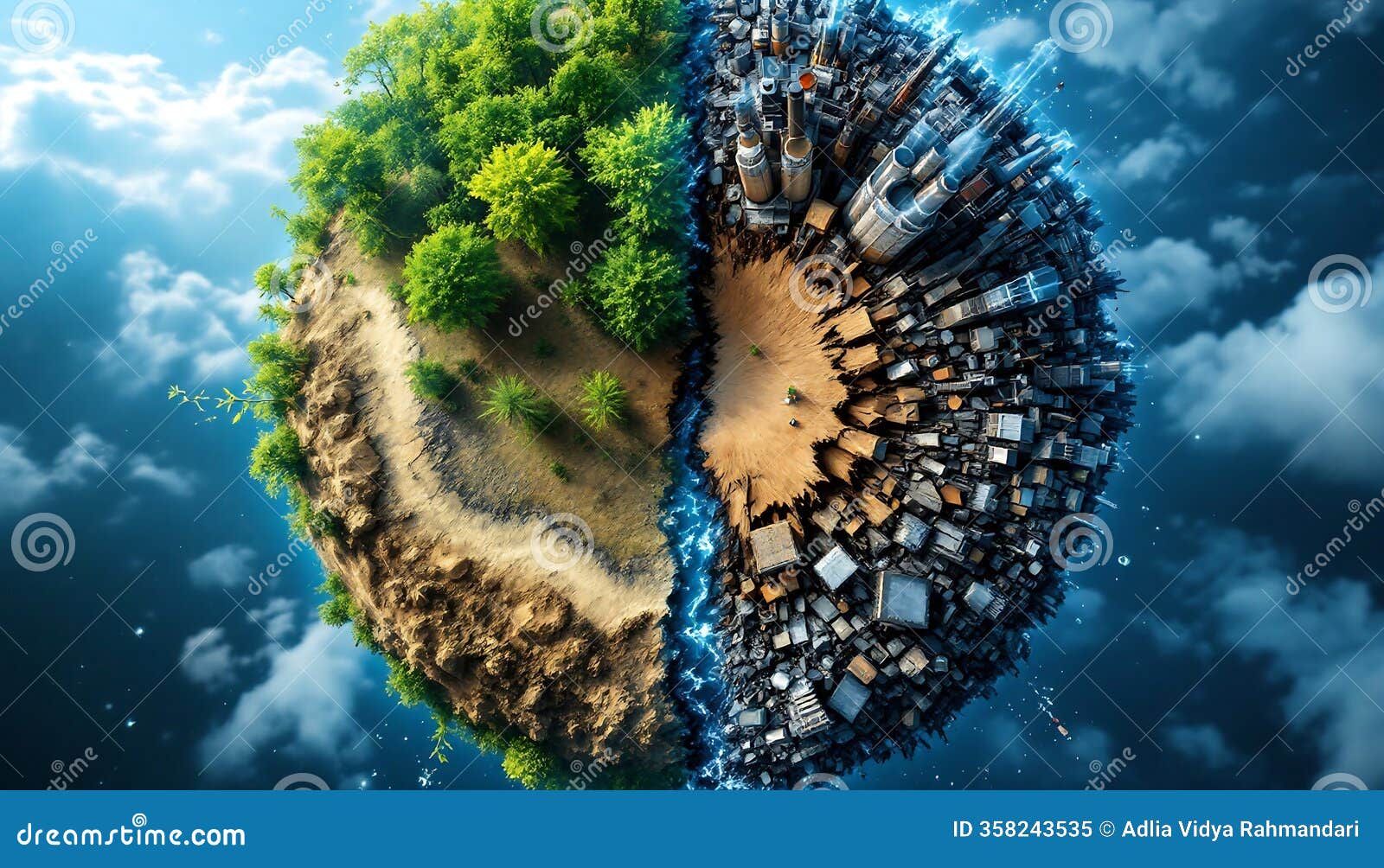 Nature Vs. City: a Divided Planet S Fate Stock Illustration ...