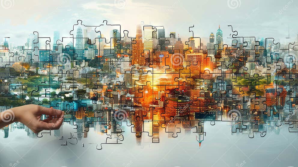 Stunning Visual of Puzzle Pieces Forming a Dynamic Urban Skyline at ...