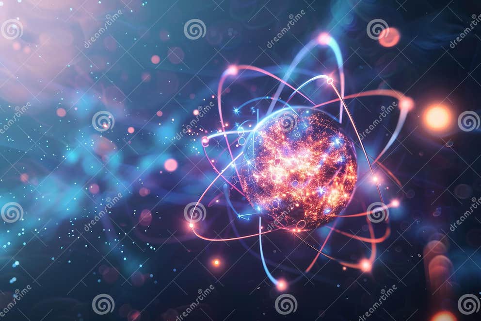 Abstract Quantum Physics Concept with Glowing Atomic Particle Stock ...