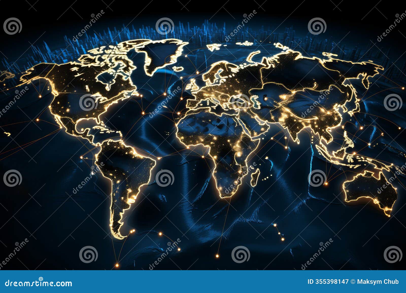 World Map Illuminated with Glowing Connections in a Digital Landscape ...