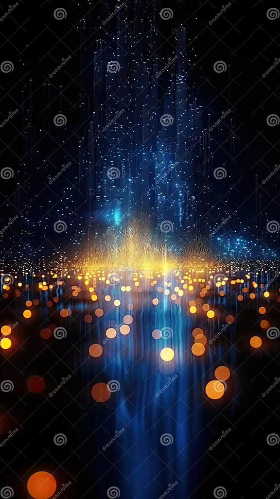 Illuminated Data Visualization Displaying Horizontal Light Columns ...