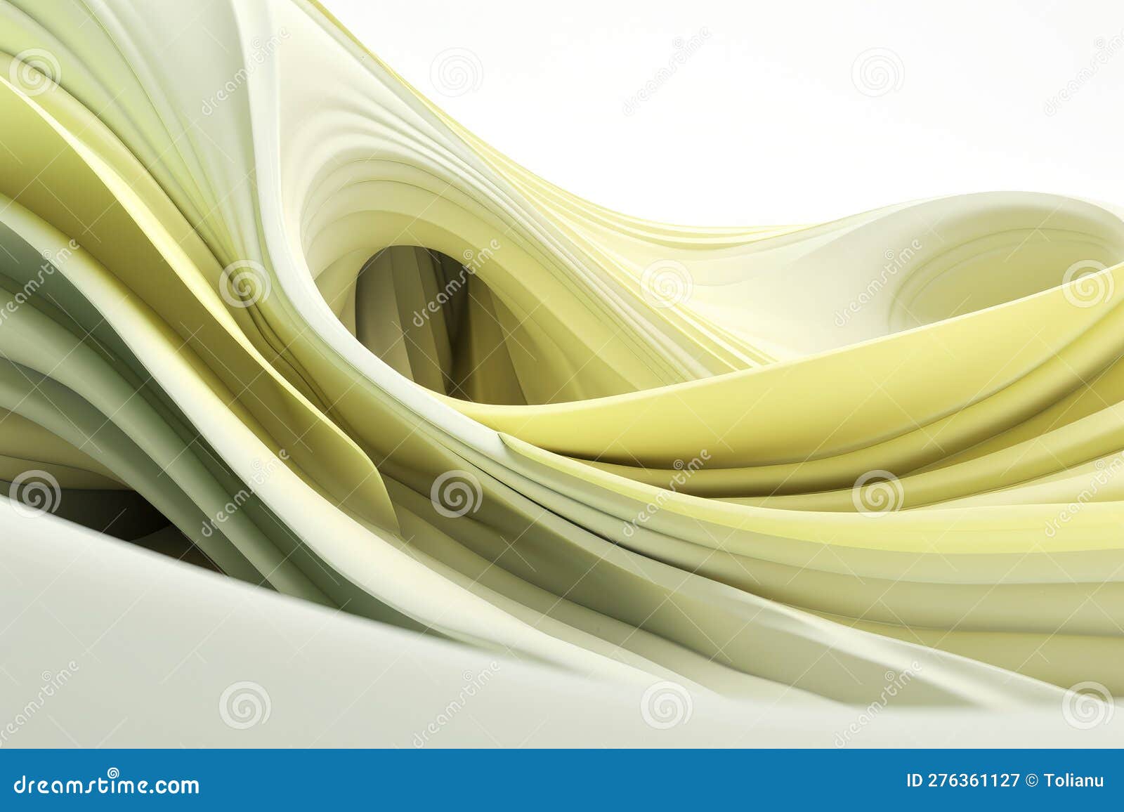 Modern Minimalist 3D Render: Pale Yellow and Olive Green Waves in ...