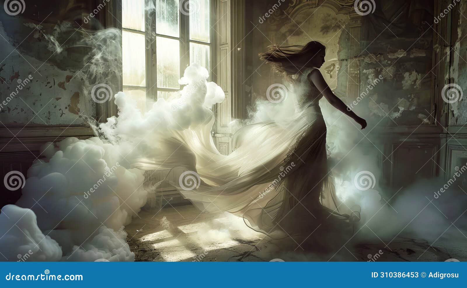 A Stunningly Ethereal Apparition in a Haunted House Stock Illustration ...