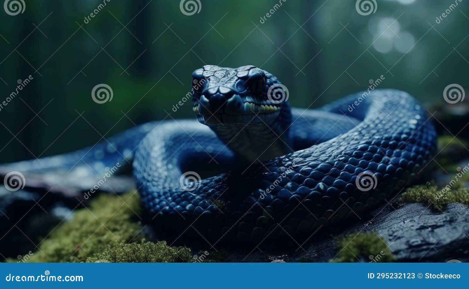 Eerily Realistic Blue Snake on Moss: 32k Uhd Cobra in Dark Blue ...