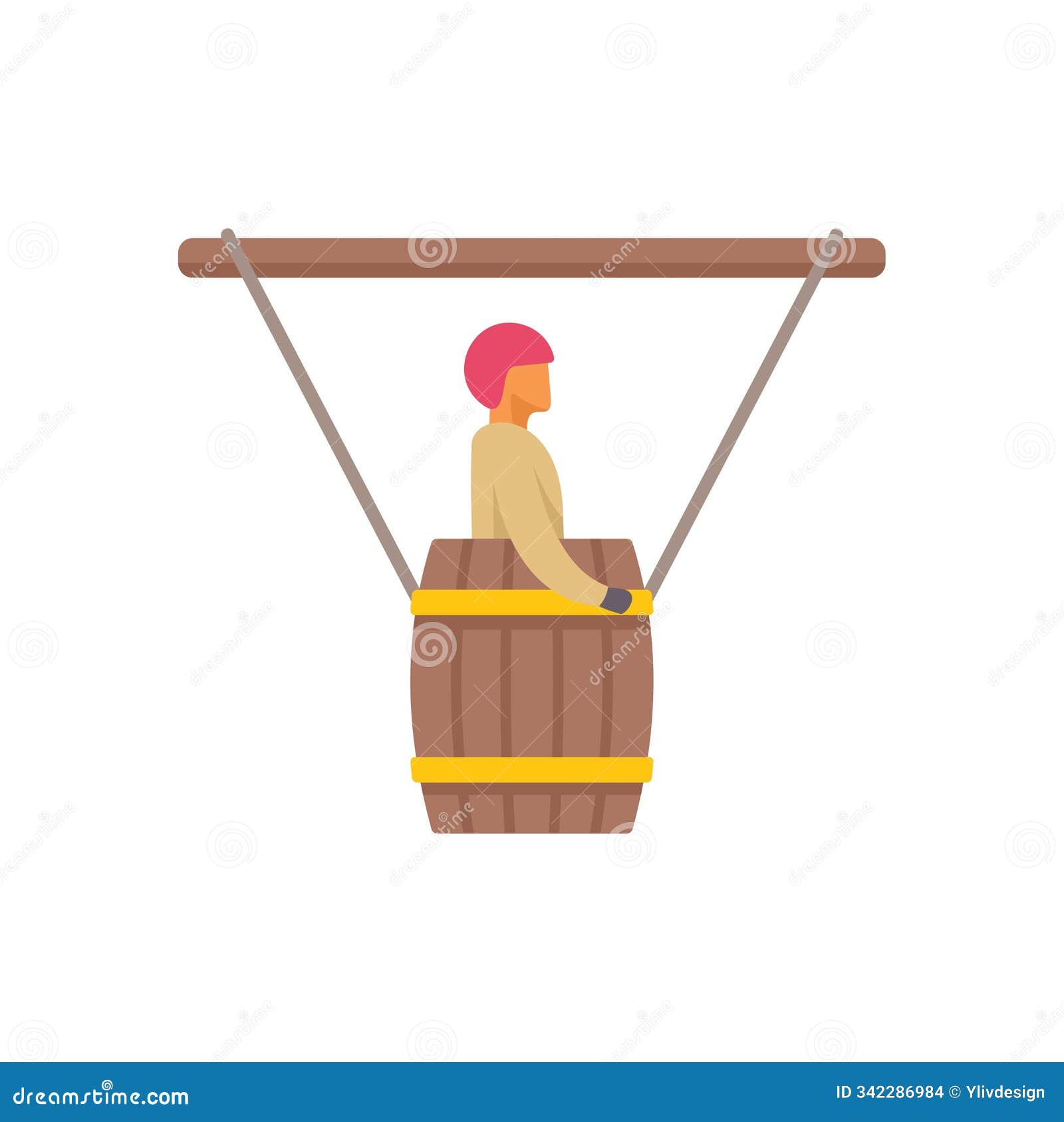 Stuntman Standing in a Barrel Hanging from Ropes Getting Ready for a ...