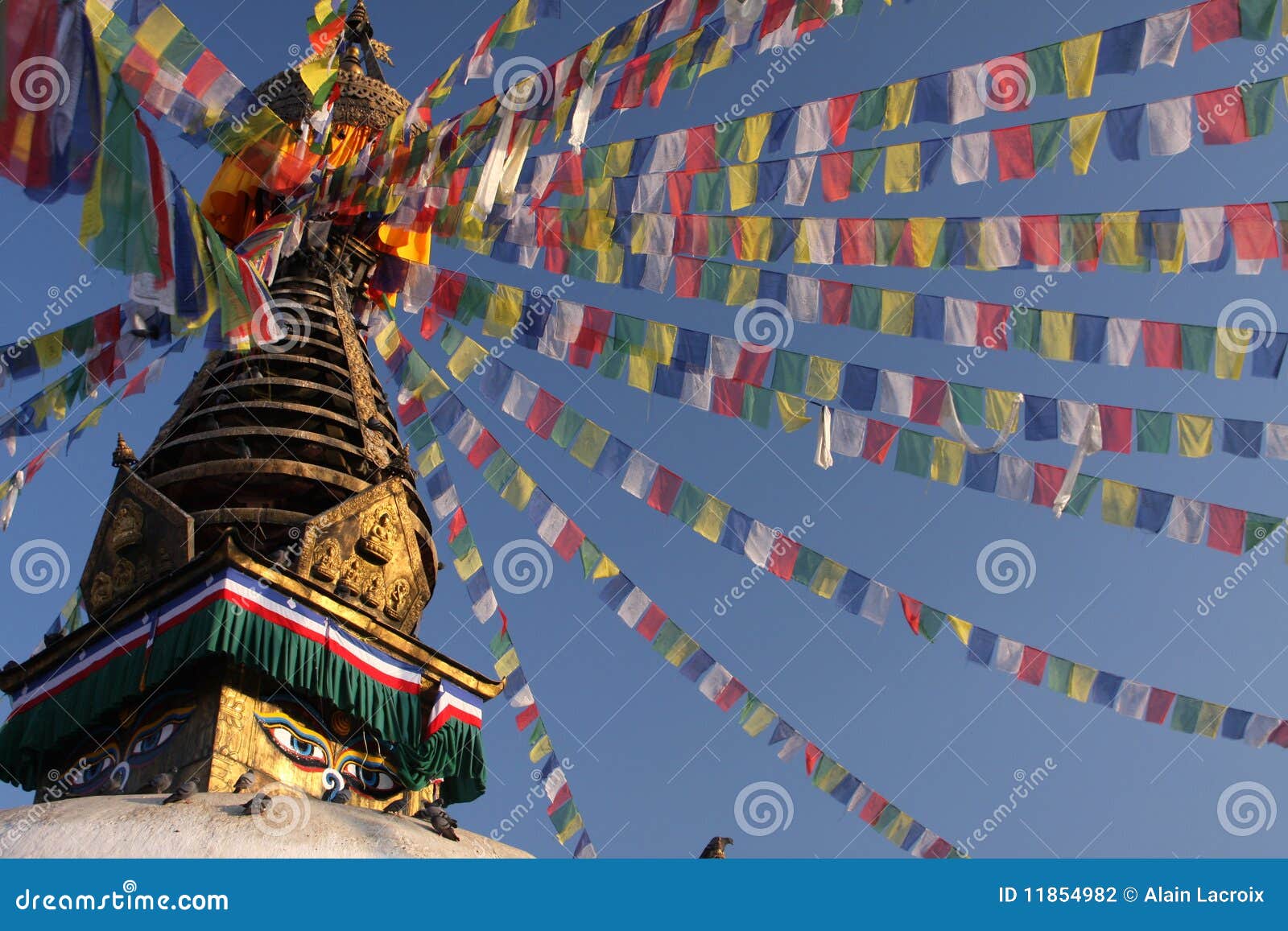 Stupa and prayer flags stock photo. Image of architecture - 11854982