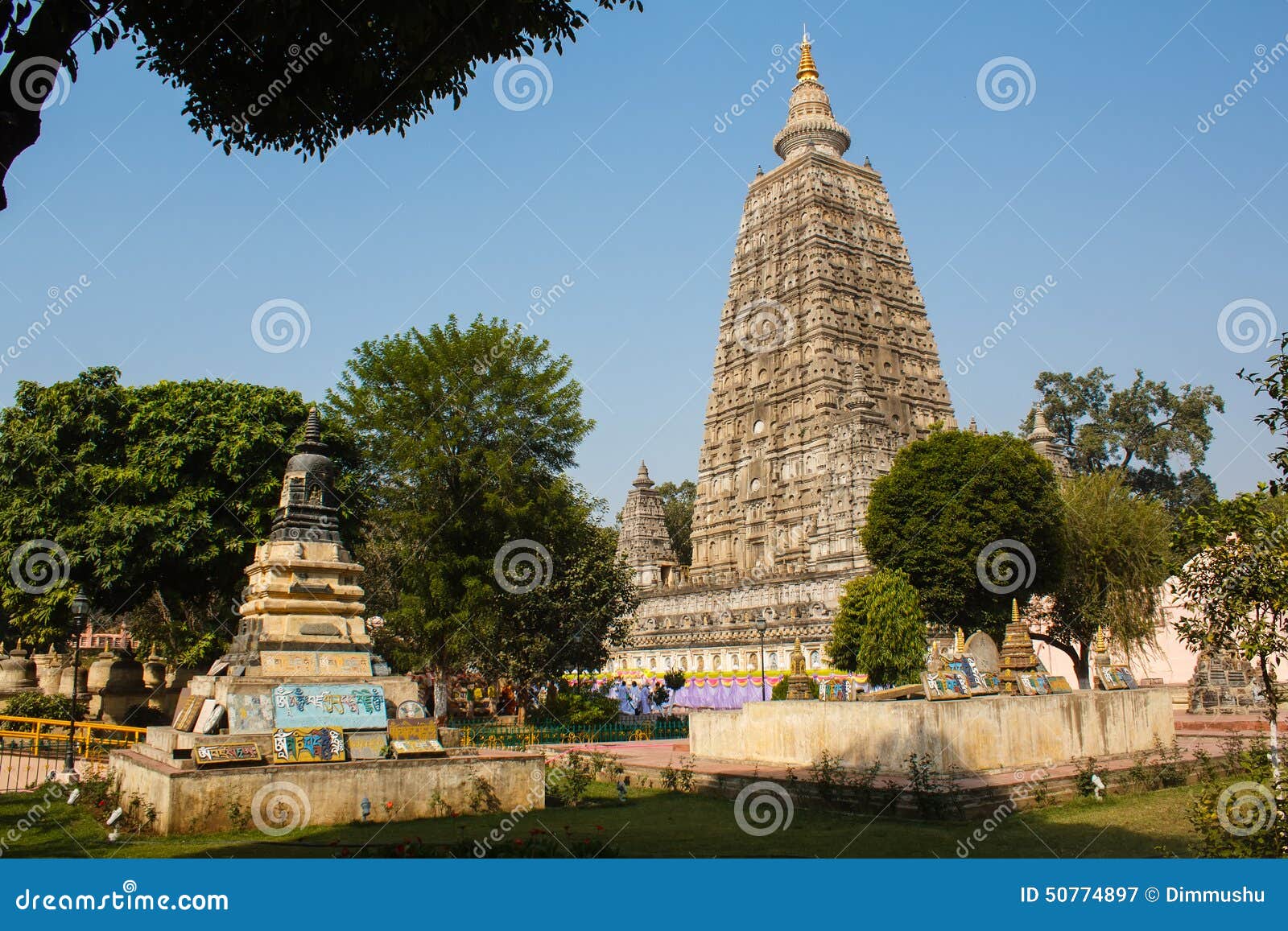 Stupa Trees and Buddhist Temple in Bodhgaya India Stock Image - Image ...
