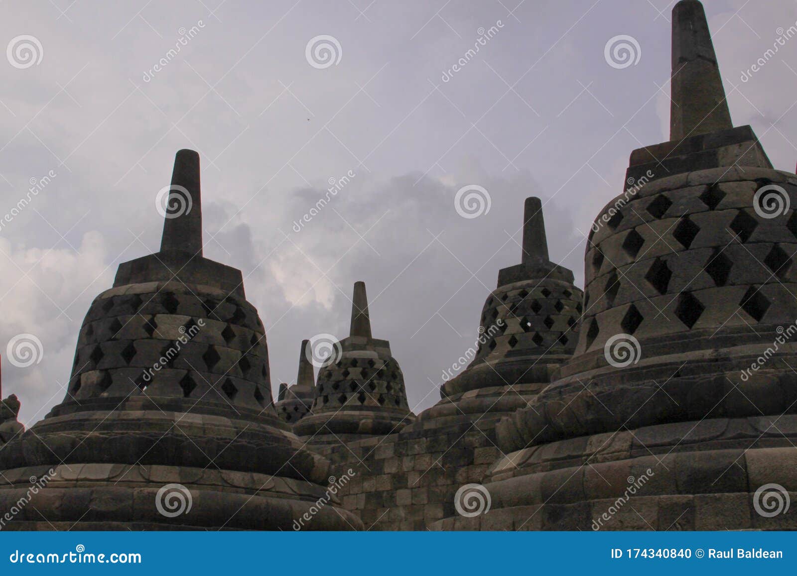Stupas at Borobudur Temple at Sunrise in Java Indonesia Stock Photo ...