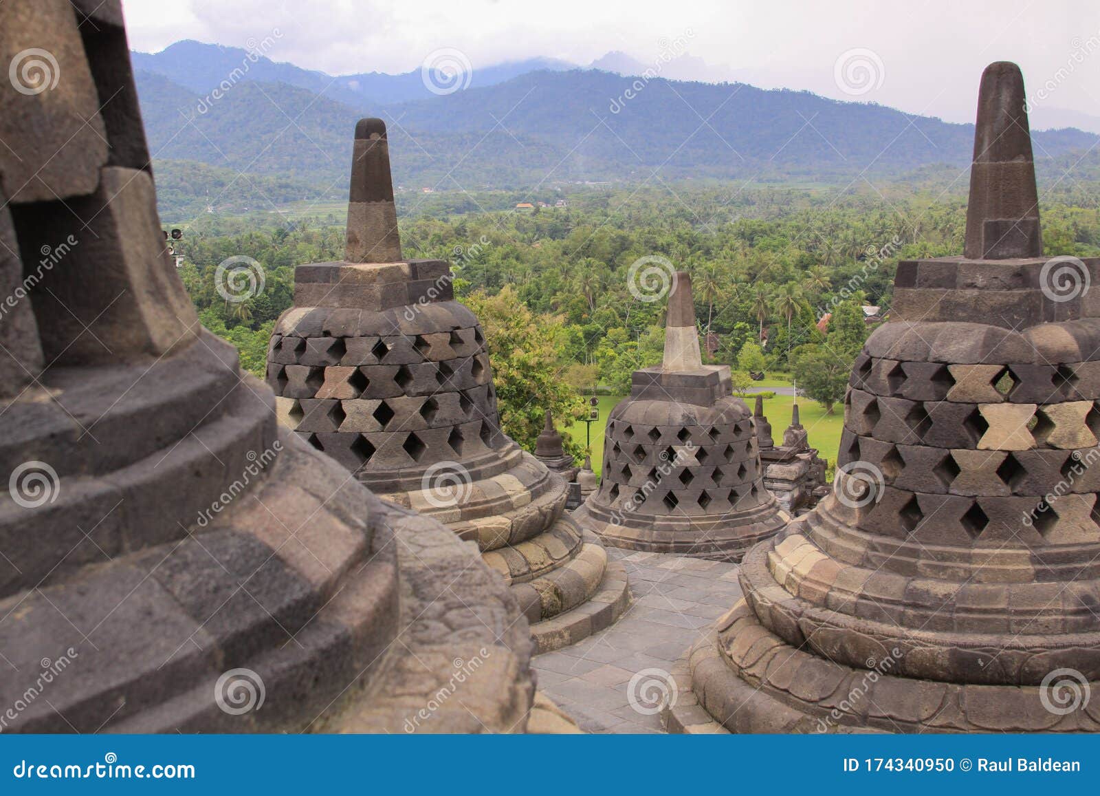 Stupas and Surroundings at Borobudur Temple at Sunrise in Java ...