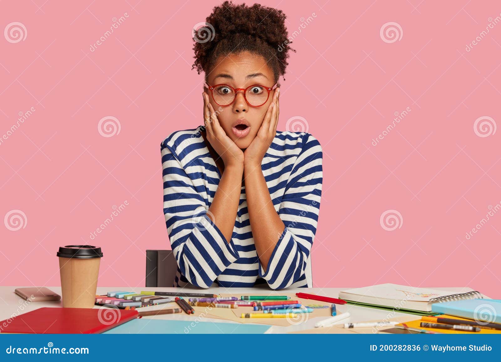 Stupefied Dark Skinned Woman With Surprised Facial Expression Keeps
