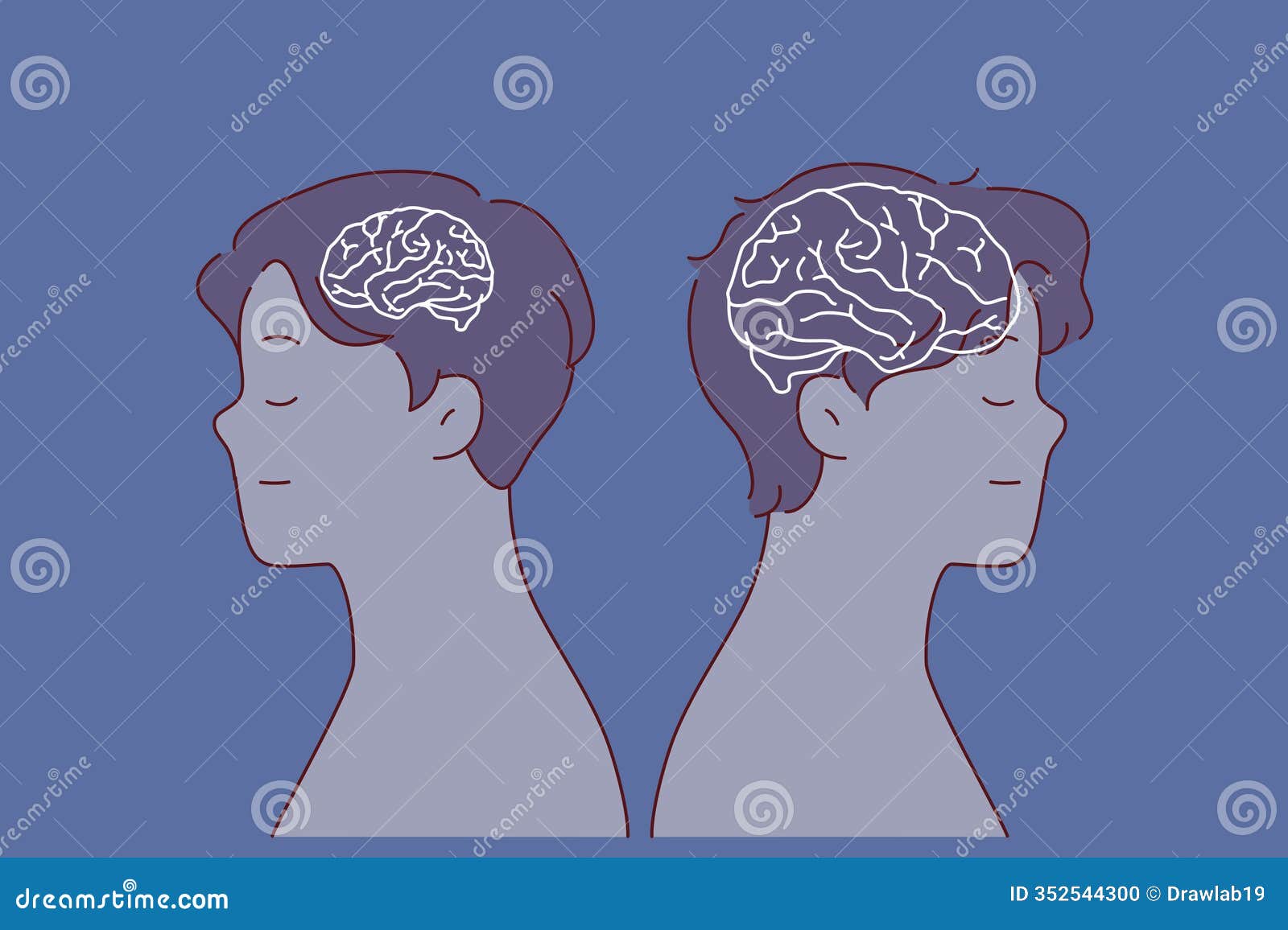 Stupid and Smart Man Stand Side by Side, with Silhouette of Brain of ...