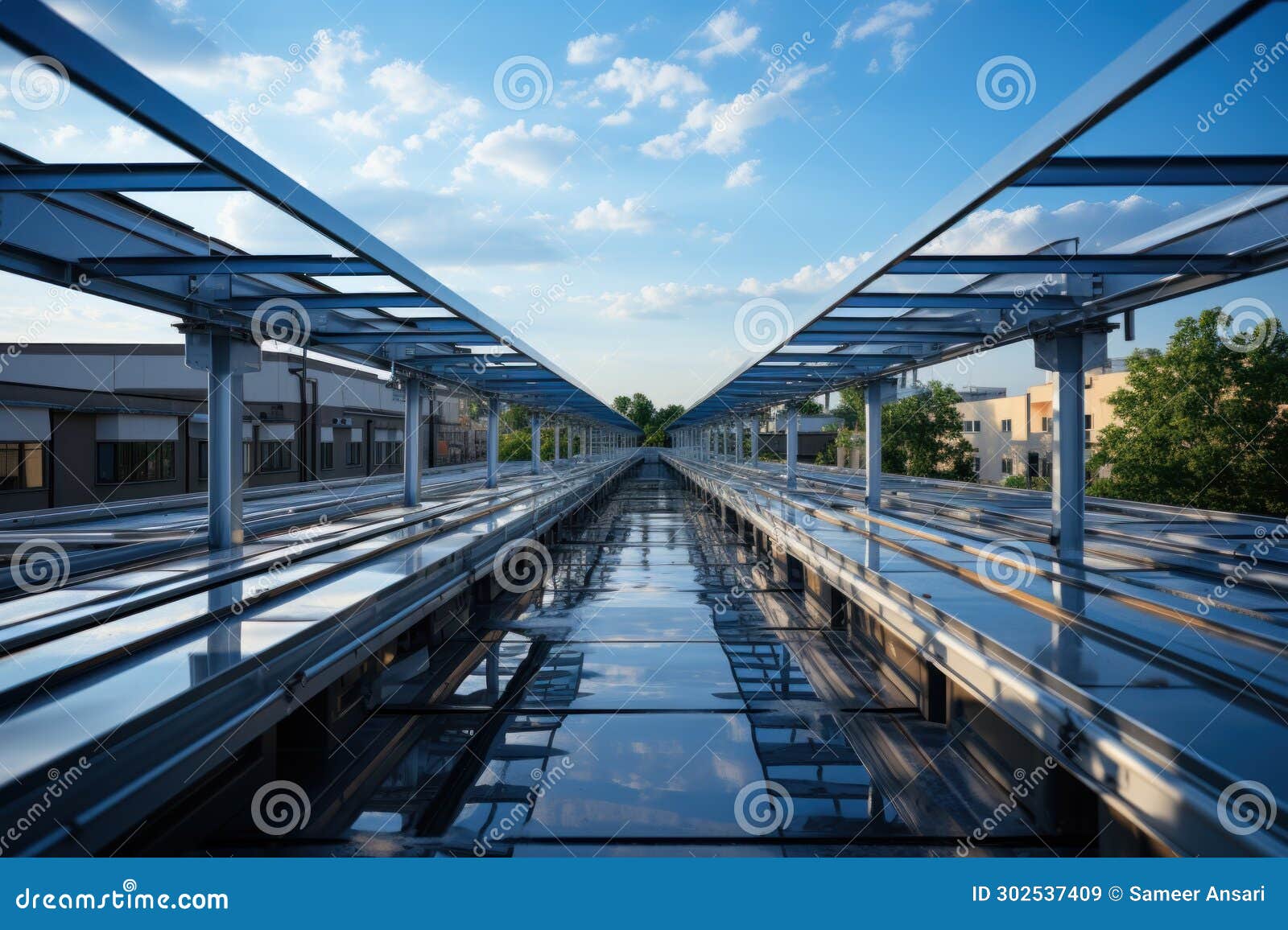 Sturdy Steel Framework on a Flat Roof Against a Clear Sky, Construction ...