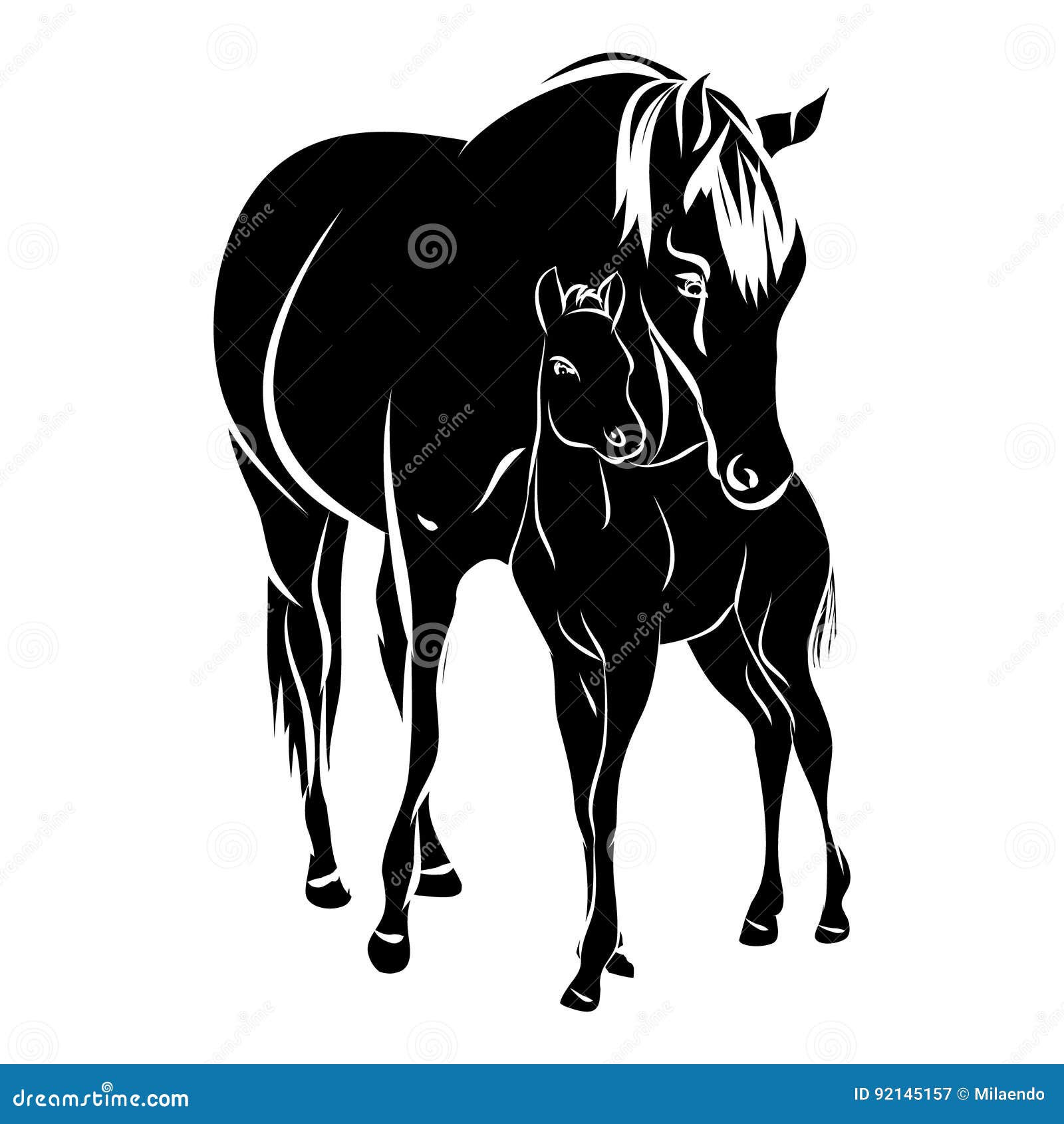 Stute mit Fohlen vektor abbildung. Illustration von emblem - 92145157