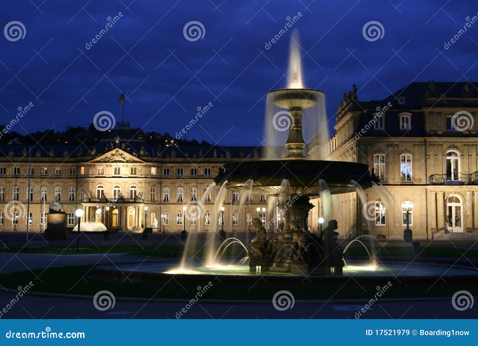 Stuttgart castle at dusk stock image. Image of night - 17521979