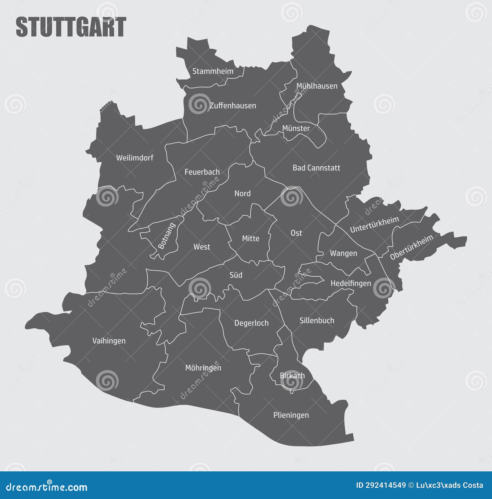 Stuttgart Map With Boroughs And Modern Round Shapes Cartoon Vector ...