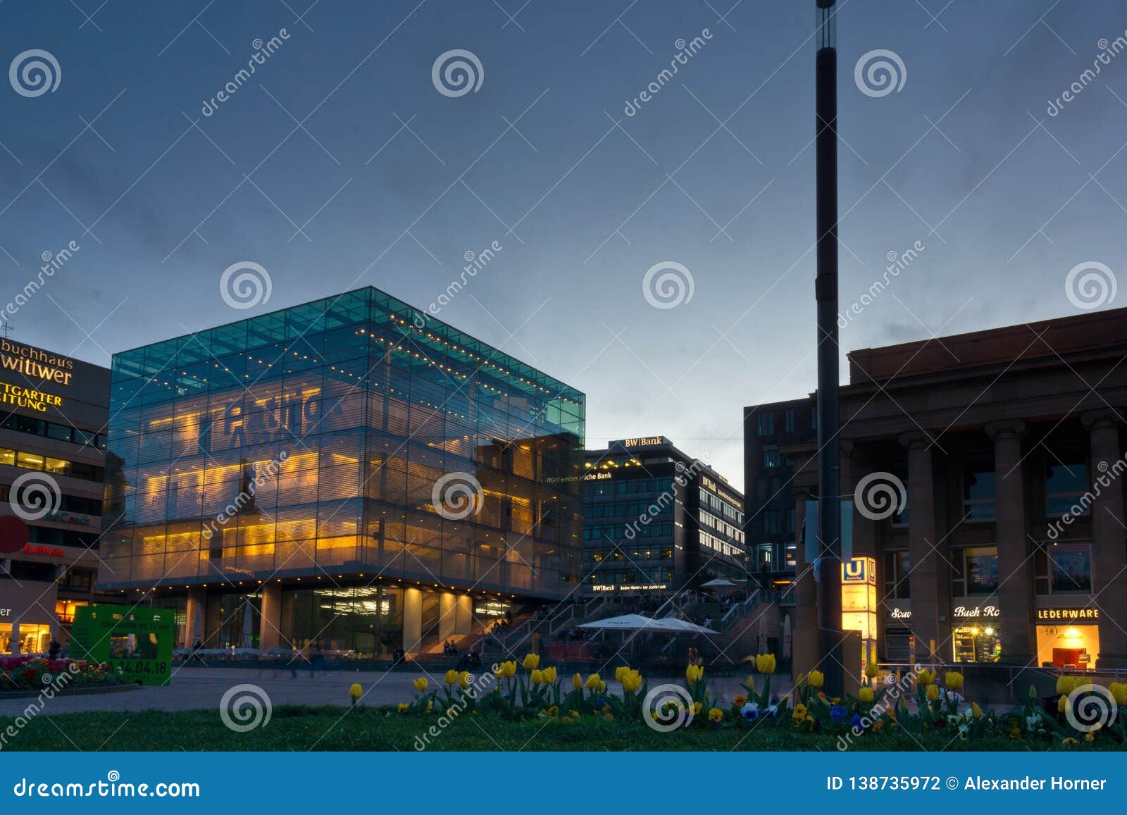 Stuttgart Down Town Night Scene Editorial Photography - Image of ...