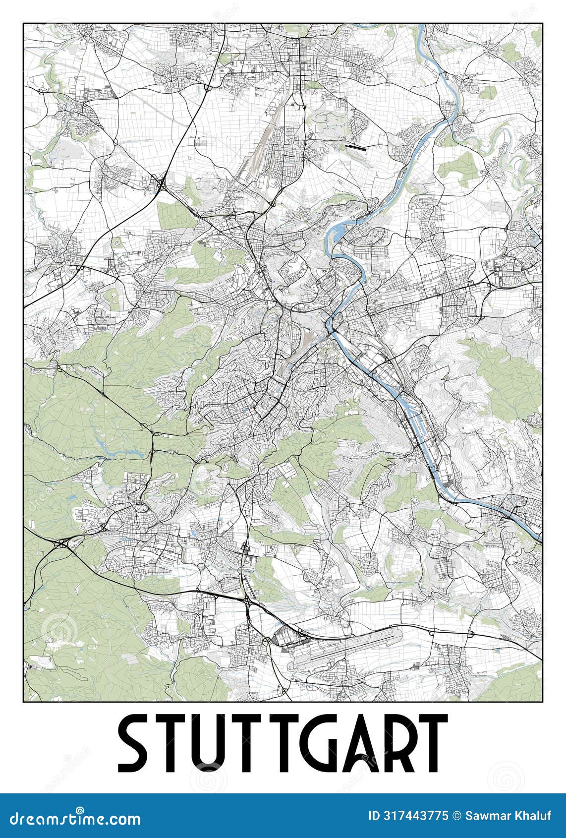 Stuttgart, Germany map stock vector. Illustration of plan - 317443775
