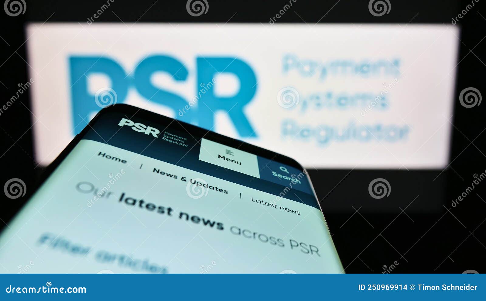 Mobile Phone with Webpage of British Payment Systems Regulator (PSR) on ...