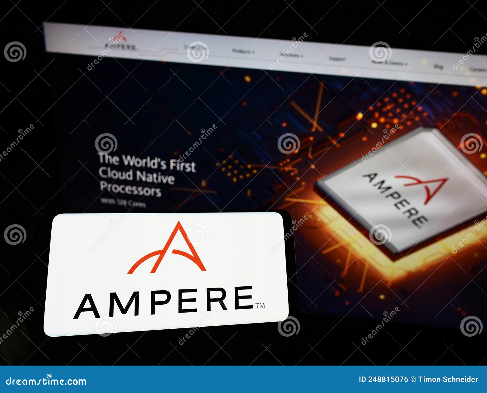 Person Holding Smartphone with Logo of US Semiconductor Company Ampere ...