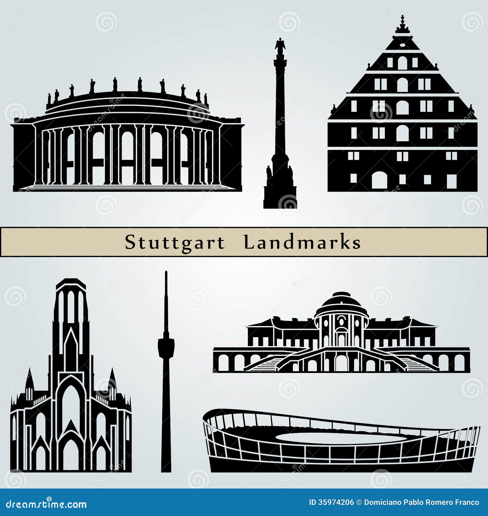 Stuttgart landmarks stock vector. Illustration of architecture - 35974206