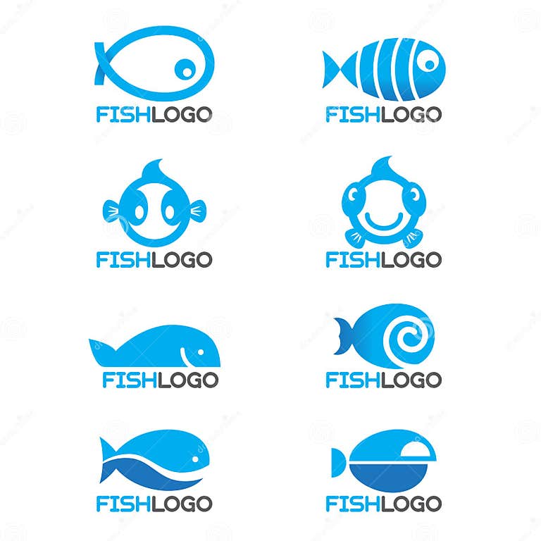 8 Style Blue Fish Logo Vector Set Design Stock Vector - Illustration of ...