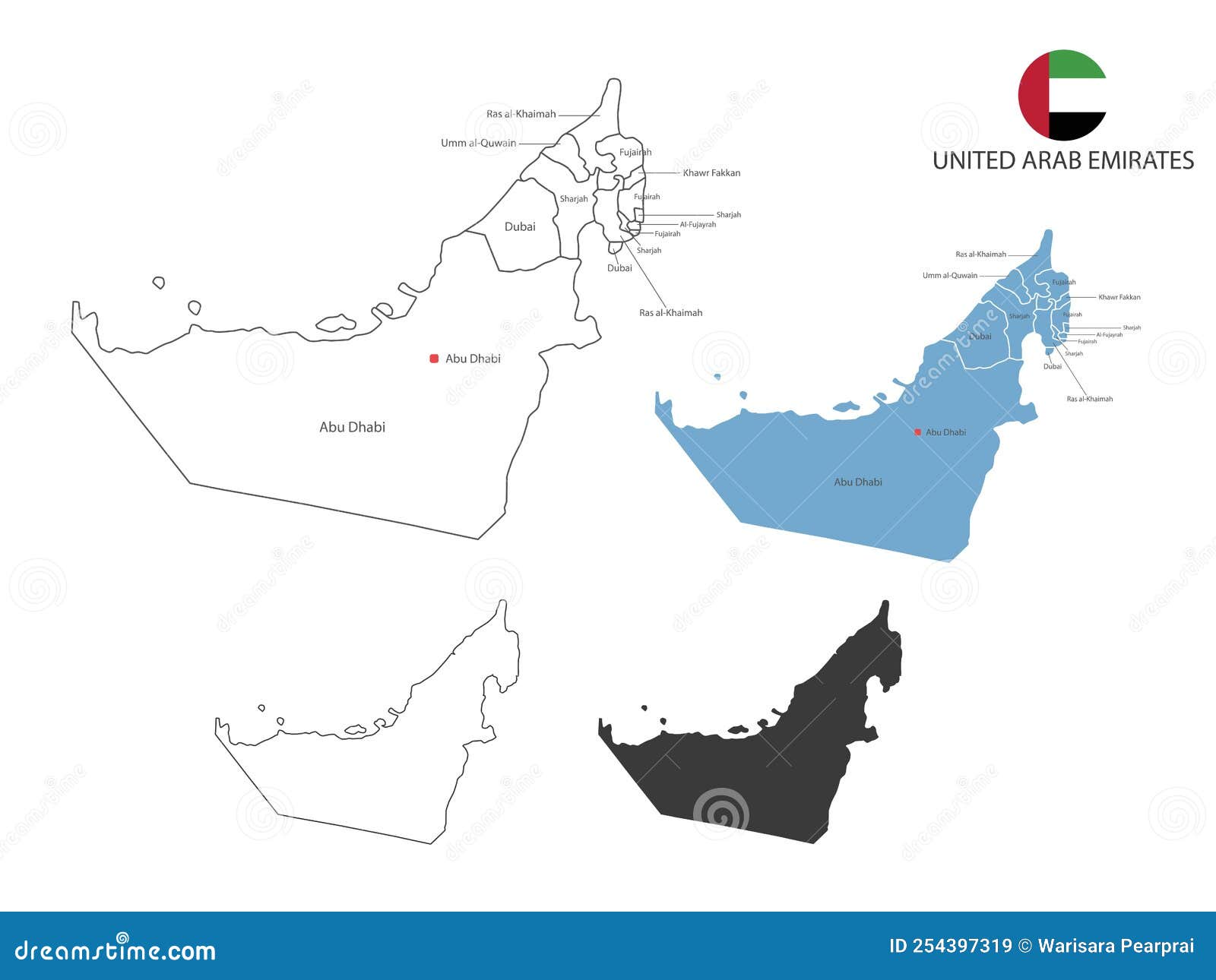 4 Style Of United Arab Emirates Map Vector Illustration Have All