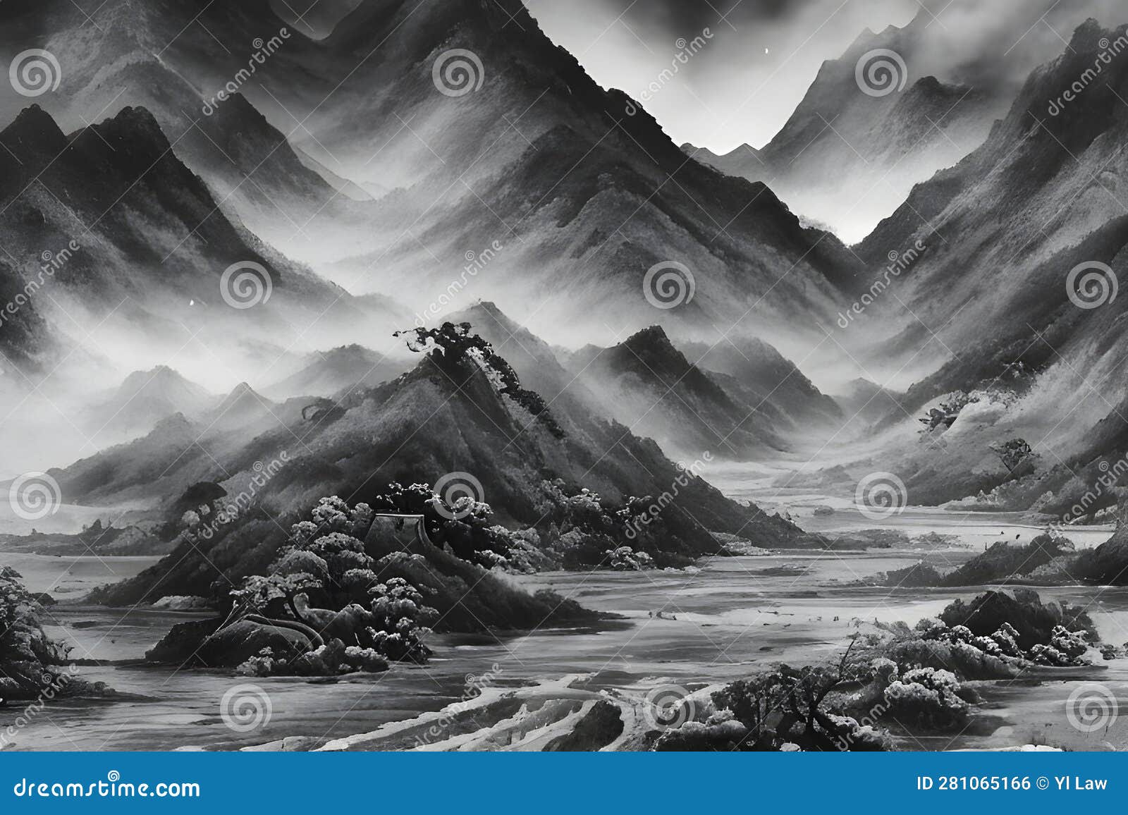 The Style of Chinese Ink Wash Painting Stock Illustration ...