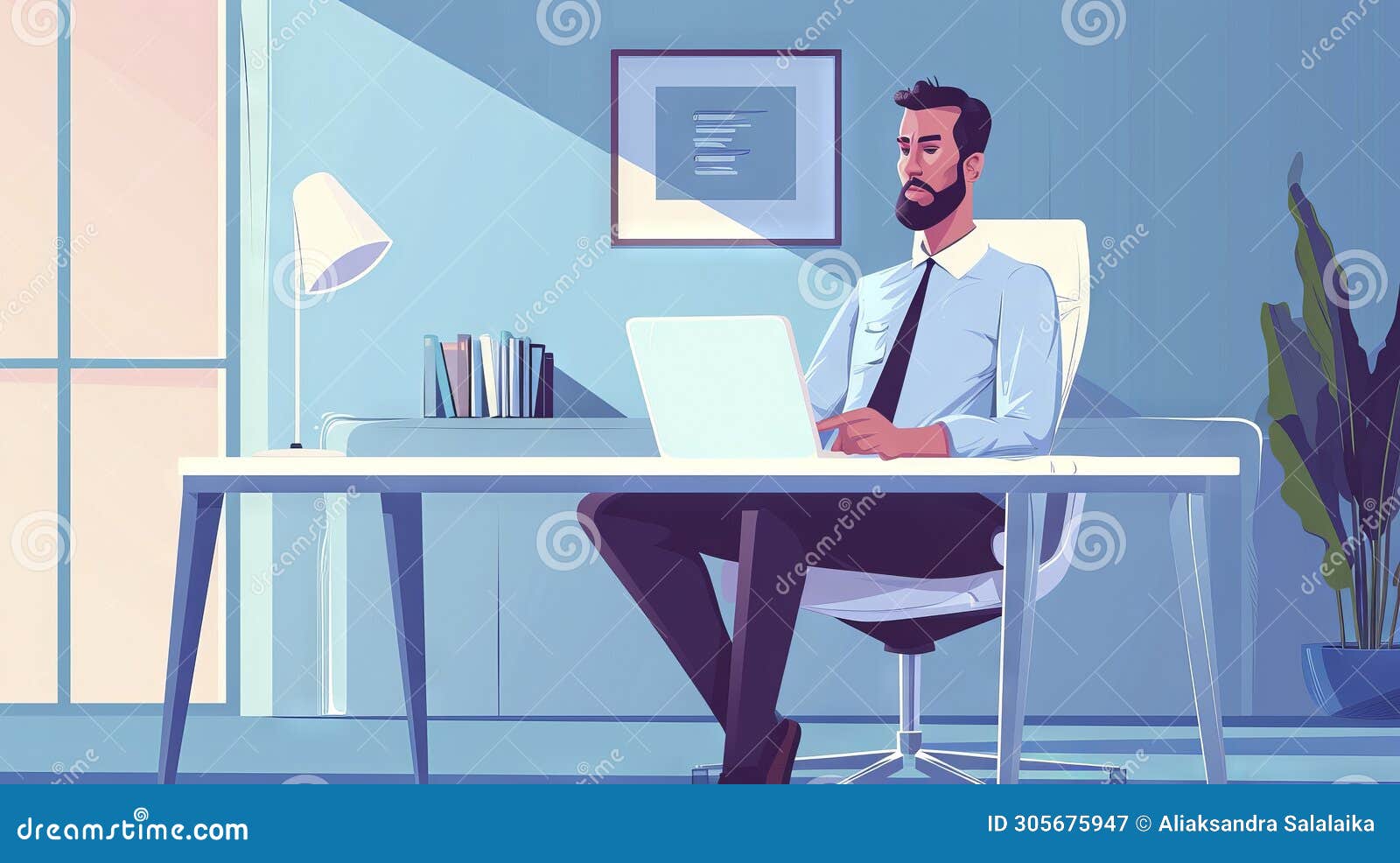 In the Style of a 2D Illustration, a Man Office Worker is Depicted ...