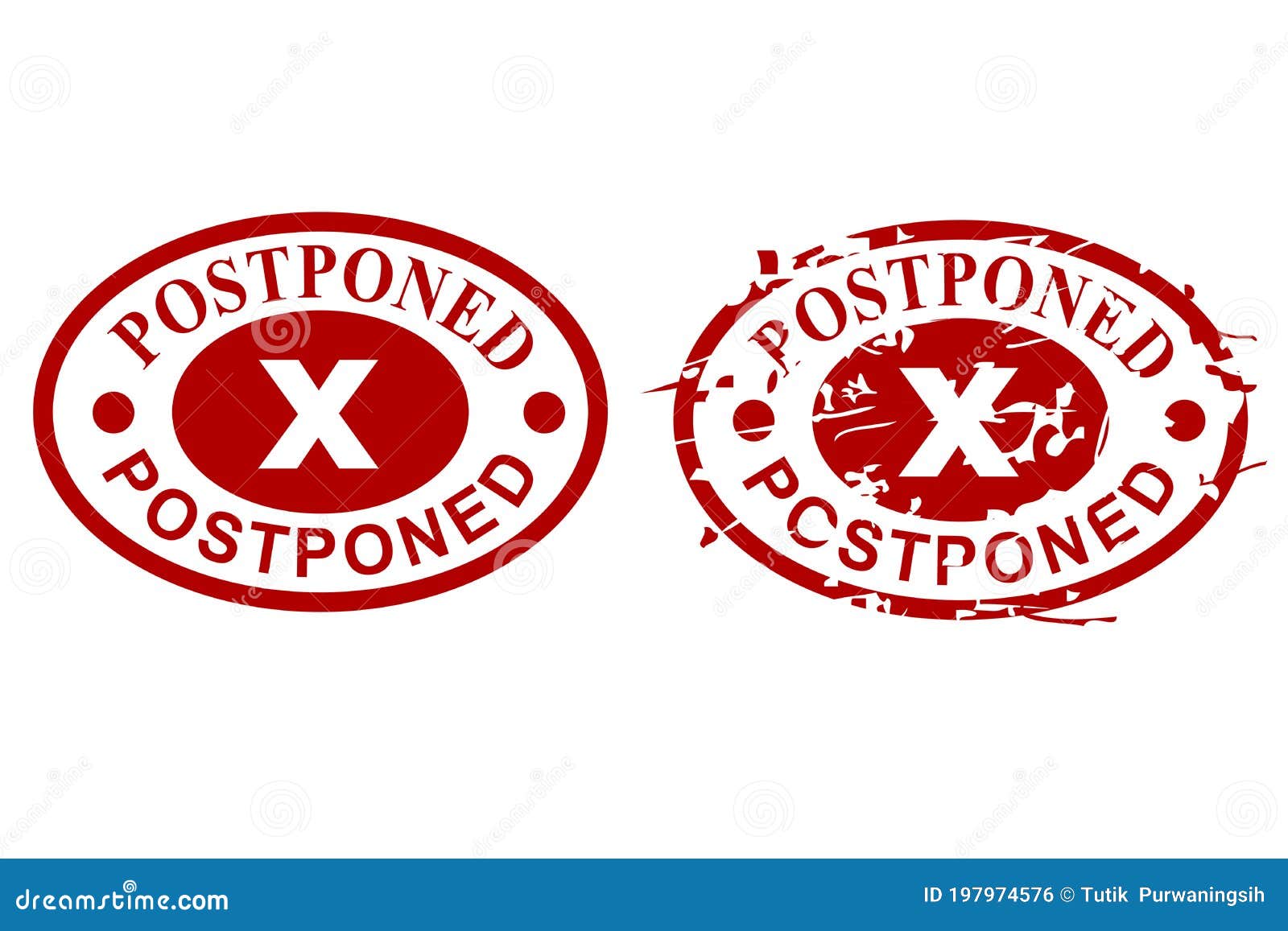 2 Style Ellipse Vector Red Grunge Rubber Stamp Effect, Postponed Stock ...