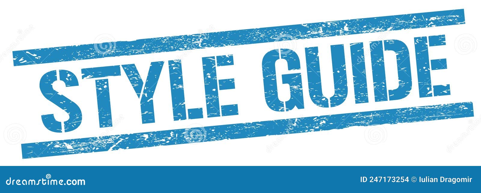 STYLE GUIDE Text on Blue Grungy Rectangle Stamp Stock Illustration ...