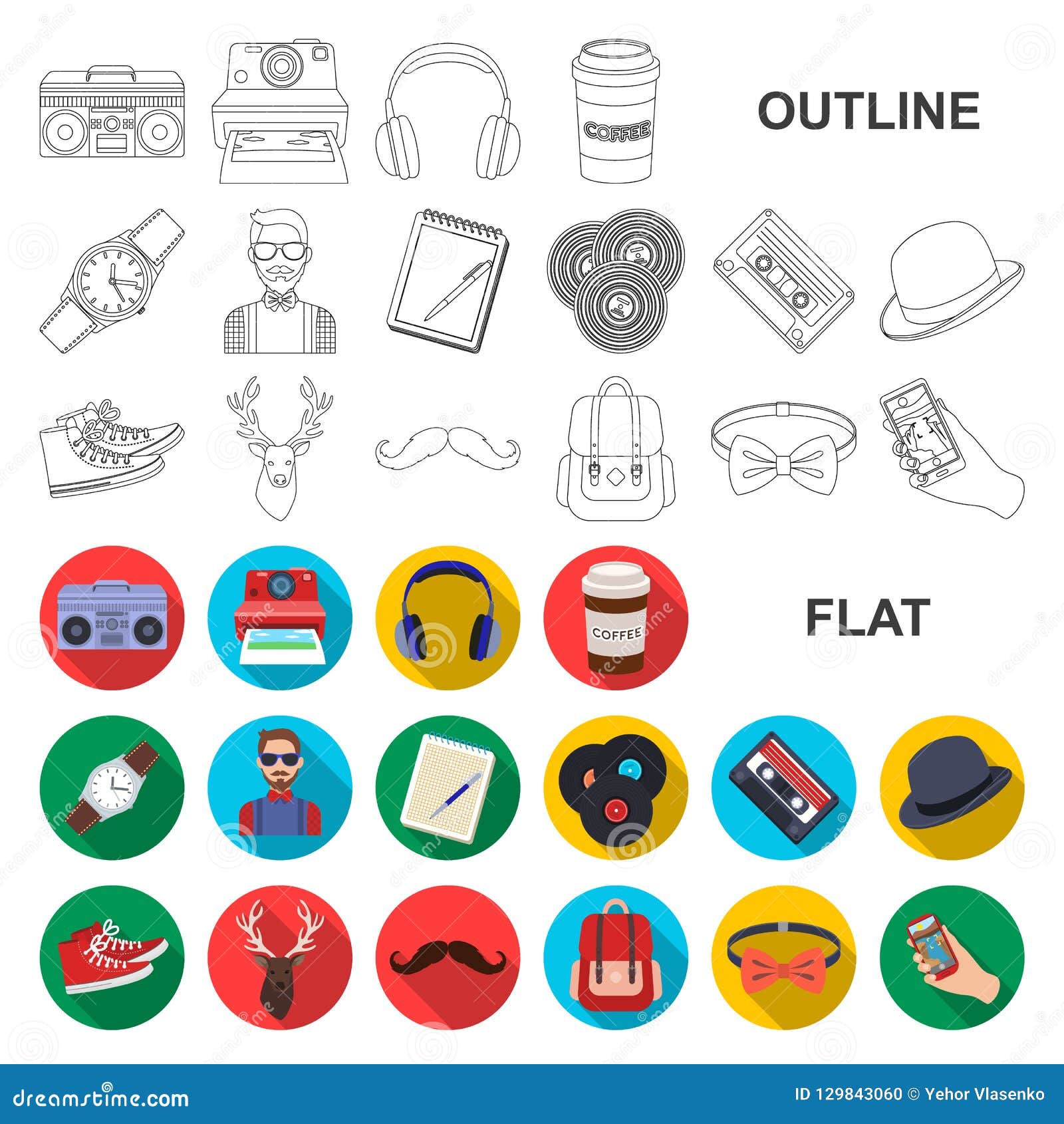 Style Hipster Flat Icons in Set Collection for Design. Hipster ... Style Hipster Flat Icons in Set Collection for Design. Hipster ...