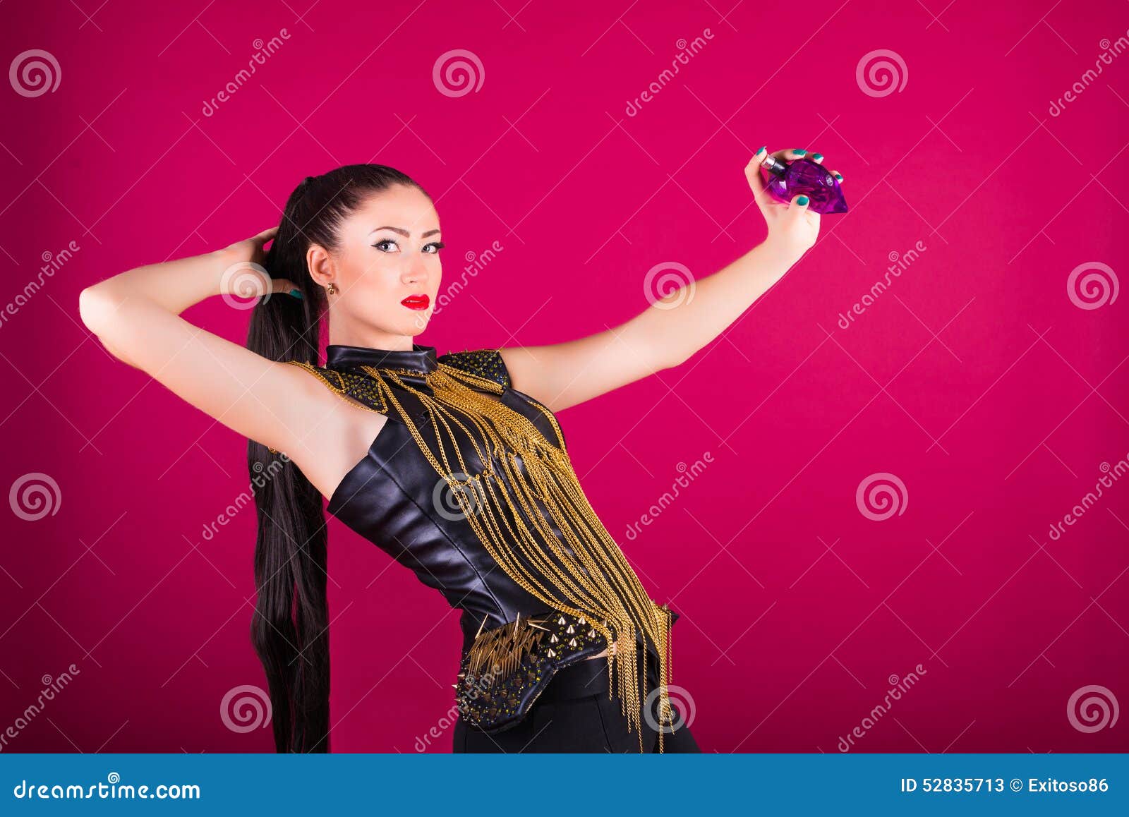 Style Model Woman on a Pink Background. Stock Image - Image of happy ...