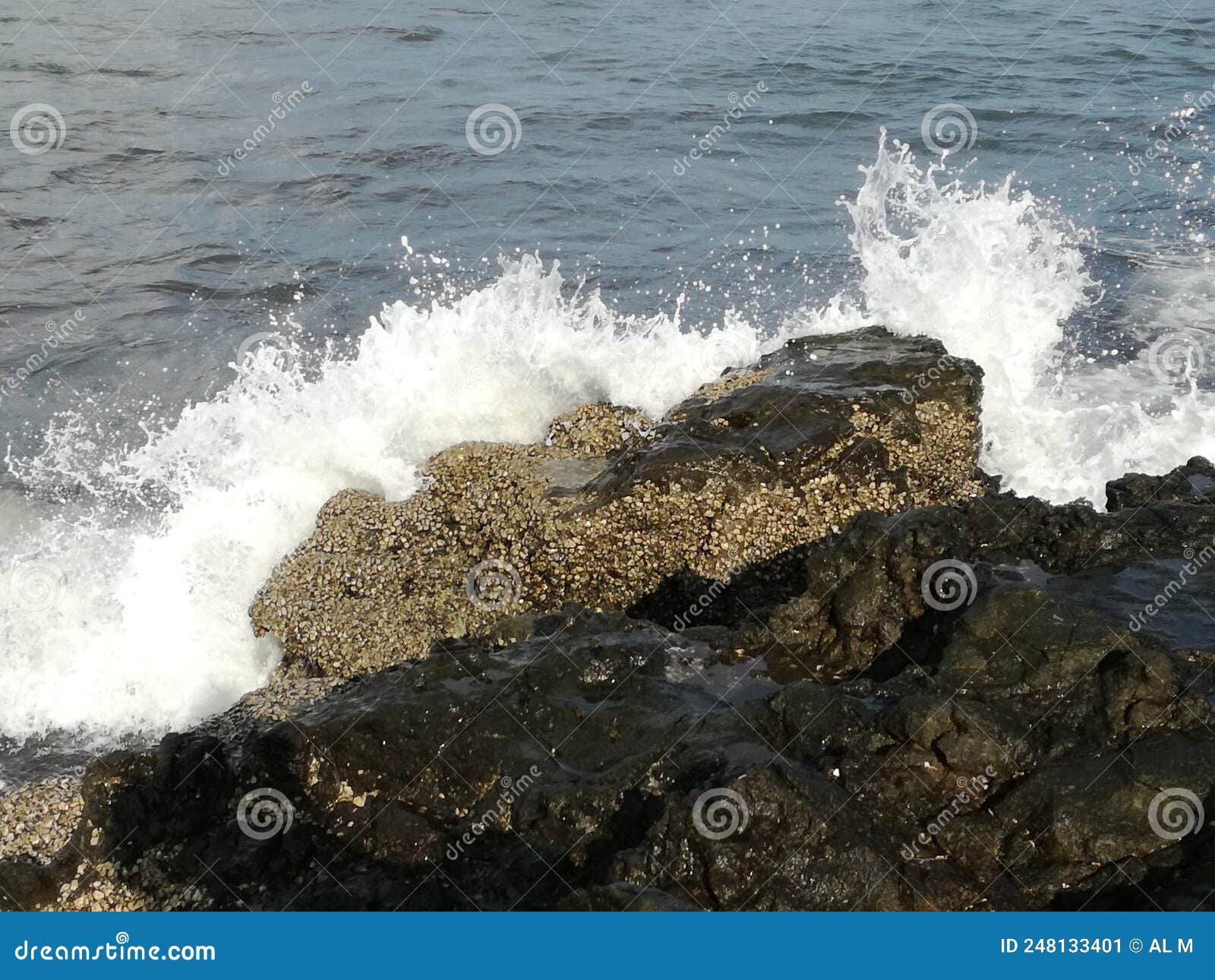 The Style ,the Ocean Waves Hit the RockS on the Beach with Blue Sea ...