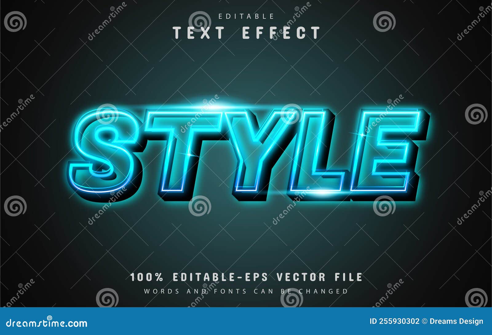 Style Text Effect Blue Neon Stock Vector - Illustration of lamp, illuminated: 255930302